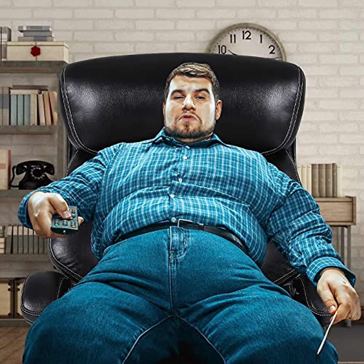 BOSMILLER Big and Tall Office Chair 500lbs for Heavy People with Quiet Rubber Wheels High Back Leather Executive Office Chair with Double Adjustment Lumbar Support