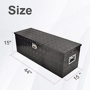 FGJQEFG 44 Inch Aluminum Heavy Duty Truck Bed Tool Box Underbody Flatbox Truck Car Outdoor Trailer Pickup Toolbox,RV Storage OrganizerTrailer Storage W/Lock & Keys,5 Bar Tread,Black(44"X15"X15")