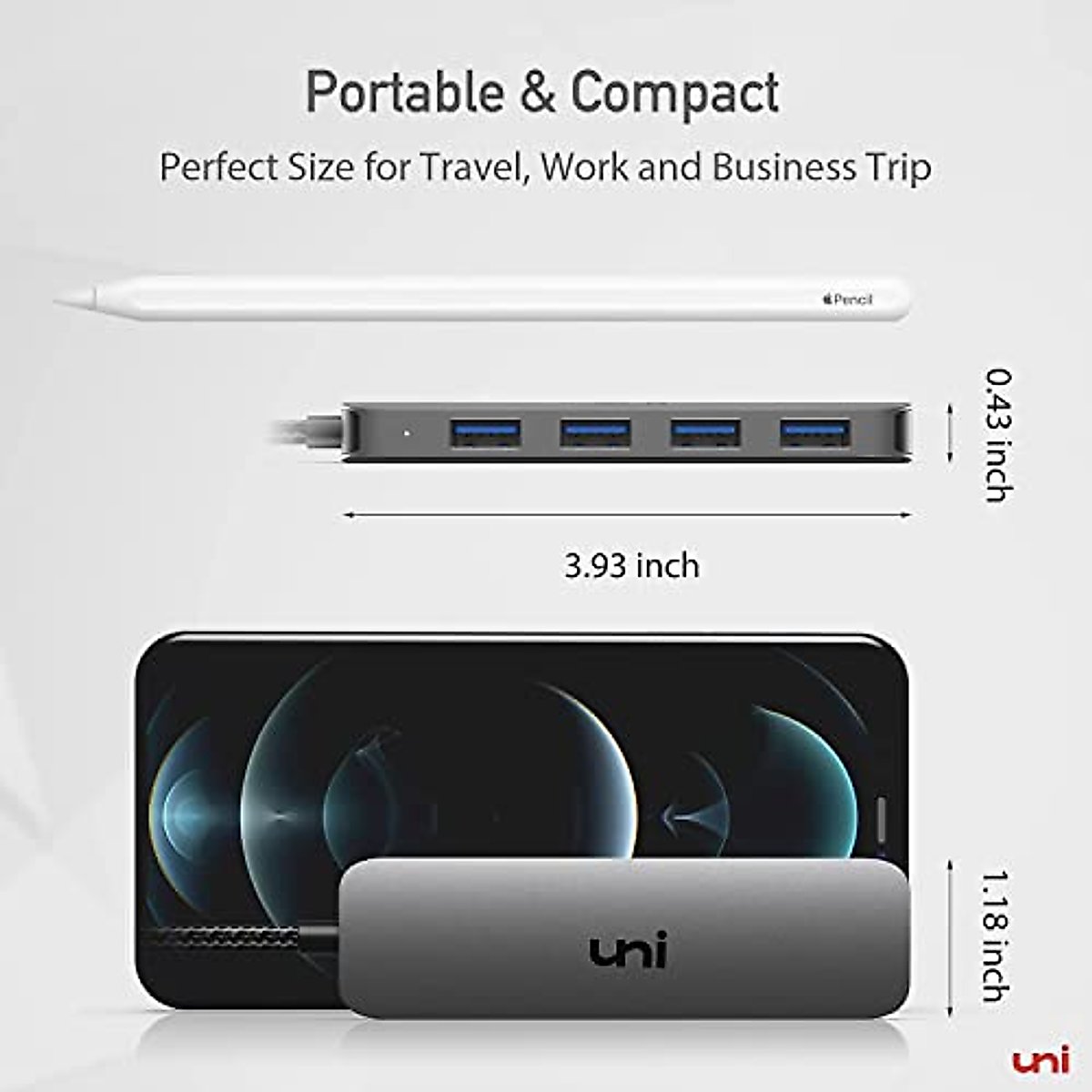 USB Splitter for Laptop 4-Port, uni Ultra-Slim USB 3.0 Hub, Multiple USB Port Expander Compatible with Keyboard and Mouse Adapter, PC, MacBook Air, Mac Pro, iMac, Surface Pro, Flash Drive, Mobile HDD