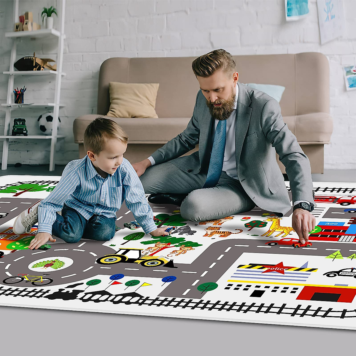 LTKOUGFAM Kids Rug City Life Playmat Play Carpet for Playing Cars Toy, Kids Baby Play Mat for Floor, Educational Road Traffic Floor Area Rug, Kids Rugs for Playroom Room Bedroom (78.7X 59 Inch)