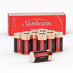 Sunbeam 16726 12 Pack C High-Performance Alkaline Batteries, Easy to Open Value Pack