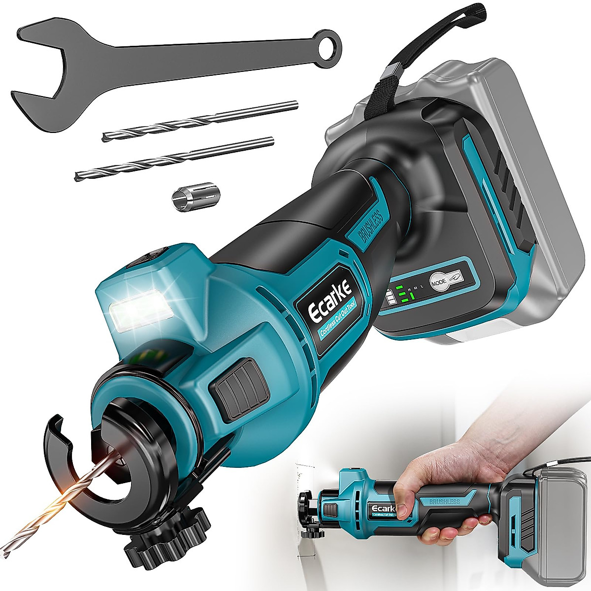 Cordless Drywall Cut-Out Tool for Makita 18V Battery: 3 Variable Speed Brushless-Motor Tool - (Battery Not Included) Drywall Rotary Saw tool kit for Cutting Wood Drywall,Sheetrock,Wood,Plywood