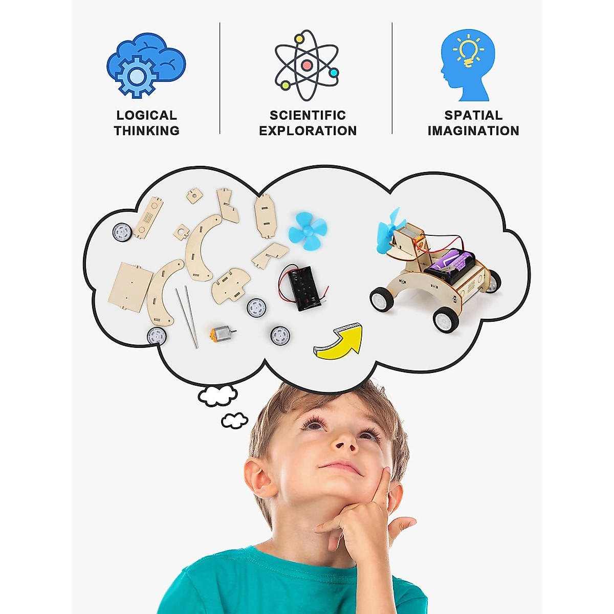 4 Set STEM Kits, Science Experiment STEM Projects for Kids Age 8-12, Model Car Kit, Educational Building Kits,3D Wooden Puzzles, DIY STEM Toys, Birthday Gift for Boys and Girls Ages 8 9 10 11 12