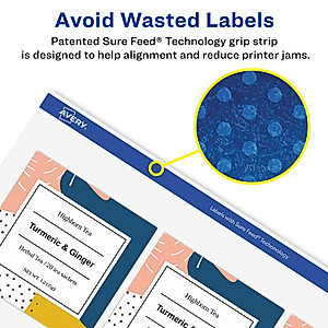 Avery Durable Waterproof Oil-Resistant Film Labels with Sure Feed Technology, 2" x 2" Square, Laser/Pigment-Inkjet, 120 Labels (64503)