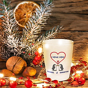 Personalized Custom Text I Love You Two Penguins Ceramic Shot Glass Cup