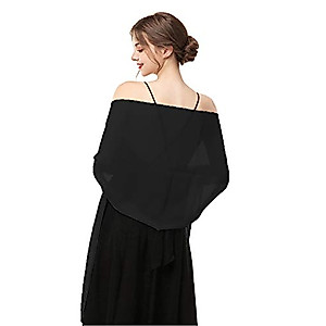 Chiffon Shawls and Wraps for Evening Dresses Women Elegant Soft Scarf Bridal Scarve Wedding Stole(Black(chiffon), One Size)