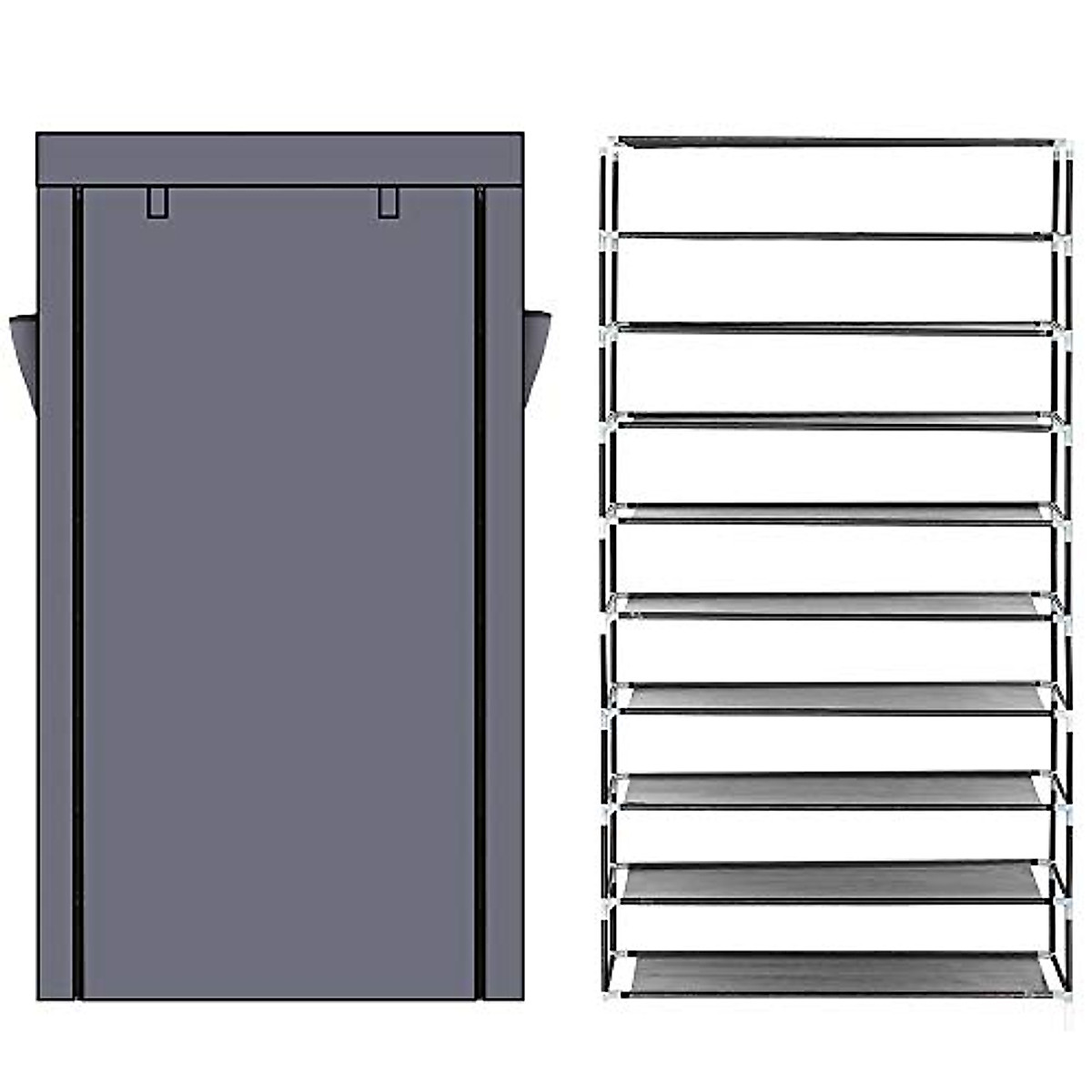 mytunes 10-Tier Shoe Rack, Shoes Storage Cabinet with Dustproof Cover, Free Standing Cubby Room Organizer Shelves for Closet, Entryway, Hold 40 Pairs of Shoes, for Sneakers, High Heels (Gray)