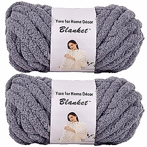 Chenille Chunky Yarn Arm Knitting Thick Bulky DIY for Knit Blanket Cushion Bed Sofa Home Decor (Dark Gray, 2-Pack, 0.5kg/1.1 lb, 48 yards)