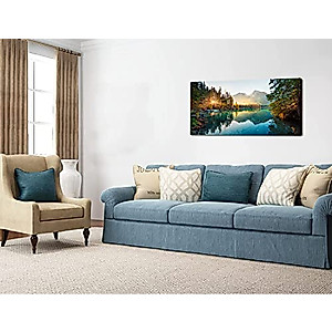 Autumn Lake Large Stretched Canvas Wall Art For Living Room Bedroom Home Decoration,Mordern Morning Sunrise View Print Picture Painting Decor Giclee Artwork,Gallery Wrapped Gift,Inner Frame(24x48)