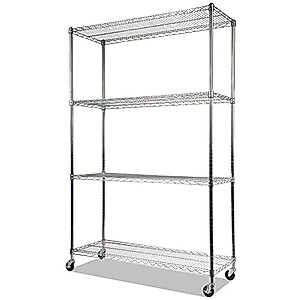 Alera NSF Certified 4-Shelf Wire Shelving Kit with Casters, 48w x 18d x 72h, Silver