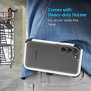 Pelican Voyager - Samsung Galaxy S23 Case [6.1"] [18FT MIL-STD Drop Protection] [Wireless Charging] Phone Case for Samsung Galaxy S23 w/Belt Clip Holster Phone Stand - Anti Yellowing - Clear