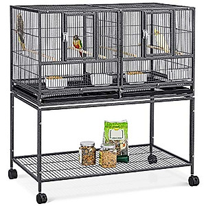 Yaheetech 41.5" Stackable Divided Breeder Breeding Parakeet Bird Cage for Canaries Cockatiels Lovebirds Finches Budgies Small Parrots with Rolling Stand, Black