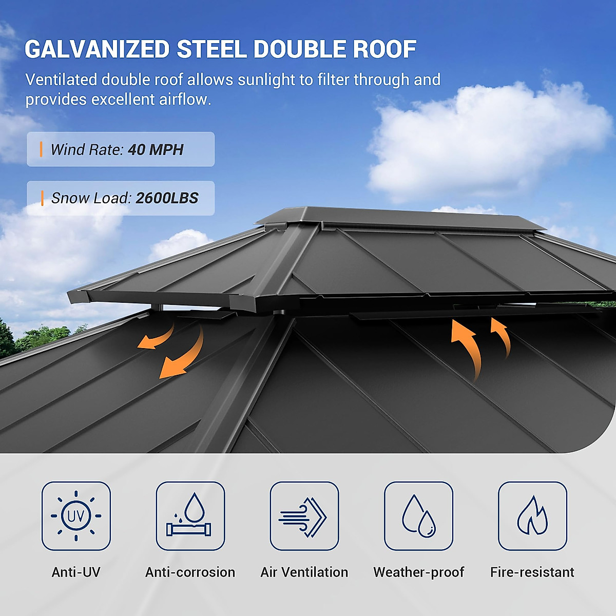 Amopatio 12' X 14' Hardtop Gazebo Permanent Aluminum Gazebos with Galvanized Steel Double Roof for Patio Lawn and Garden，with Curtains & Mosquito Netting