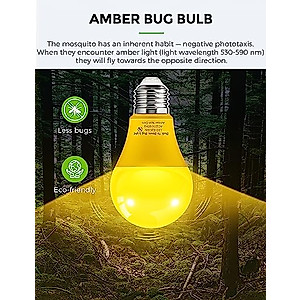 LOHAS Yellow LED Bug Light Bulbs Outdoor, Dusk to Dawn Sensor Yellow Bug Light Bulb Outside, A19 Amber Porch Light Non-Attracting, 40W Equivalent 2000K E26 Auto On/Off, for Patio Deck Backyard, 4 Pack