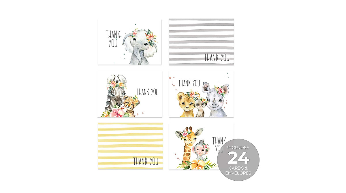 Boho Safari Animal Baby Shower Thank You Card Set