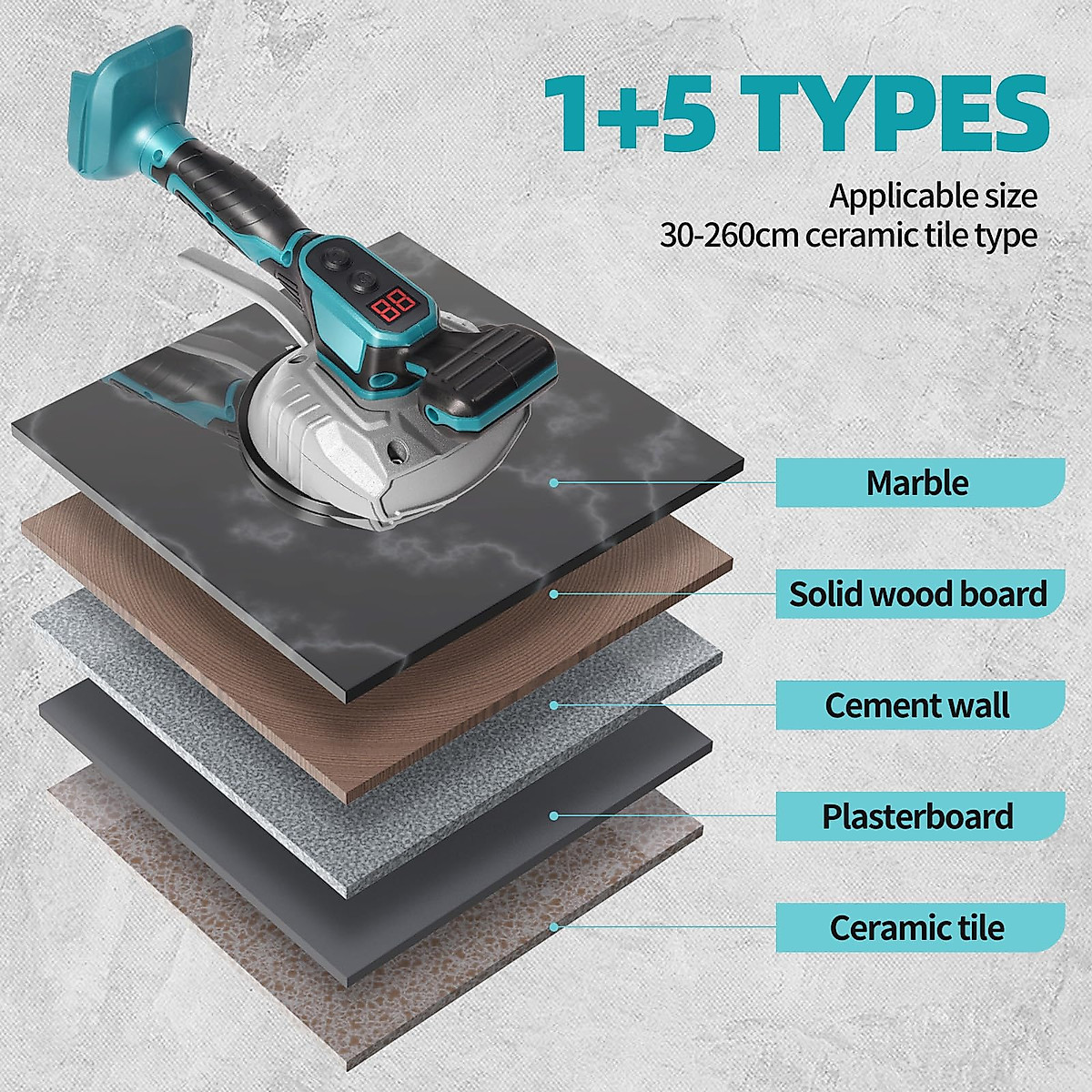 LAKIX Cordless Tile Vibration Tool, Tile Vibration Leveling Machine for Makitta 18V Battery, 8 Speeds Adjustable Suction Cup with Digital Display, for Tile,Floor,Wall (Batteries not included)