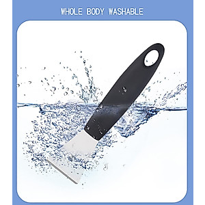 Stainless Steel Scraper, Oven Scraper Tool,Induction Hob, Stoves,None-Scratches Putty Scraper for Kitchen Cleaning,Wallpaper Scraper, Paint Scraper，Straight Version + Bending Version 2-Piece