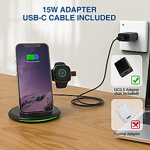 KOJACMUR 3 in 1 Charger for Fitbit Sense/Sense 2/Fitbit Versa 3/Versa 4,Wireless Charging Station Compatible for iPhone 13/14 Pro Max/12/11/8, for Samsung Galaxy S22+ S22, for AirPods Pro/3（Black）