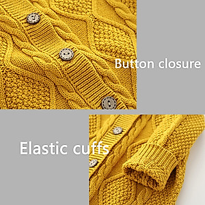 IADOER Baby Newborn Boy Knitted Sweater Romper Cotton Longsleeve Outfit with Kids Winter Warm Hats Set（Yellow 0-3M