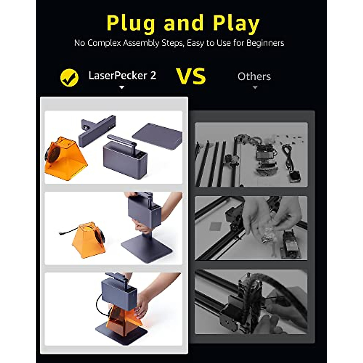 LaserPecker 2(Pro) Laser Engraver, 60W Laser Engraving Machine Handheld 5W Compressed Spot 0.05mm High Precision, 36000mm/min High Speed Laser Etching Cutter for Wood Alloy Leather - with Roller