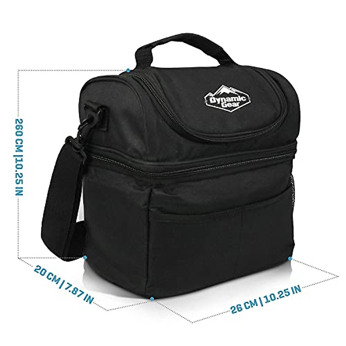 Dynamic Gear Refrigerated Lunch Box Tote Bag, Large, Adults/Men/Women, Insulated, Mesh Pockets, for Travel, Work, Picnic, Camping! (Black)