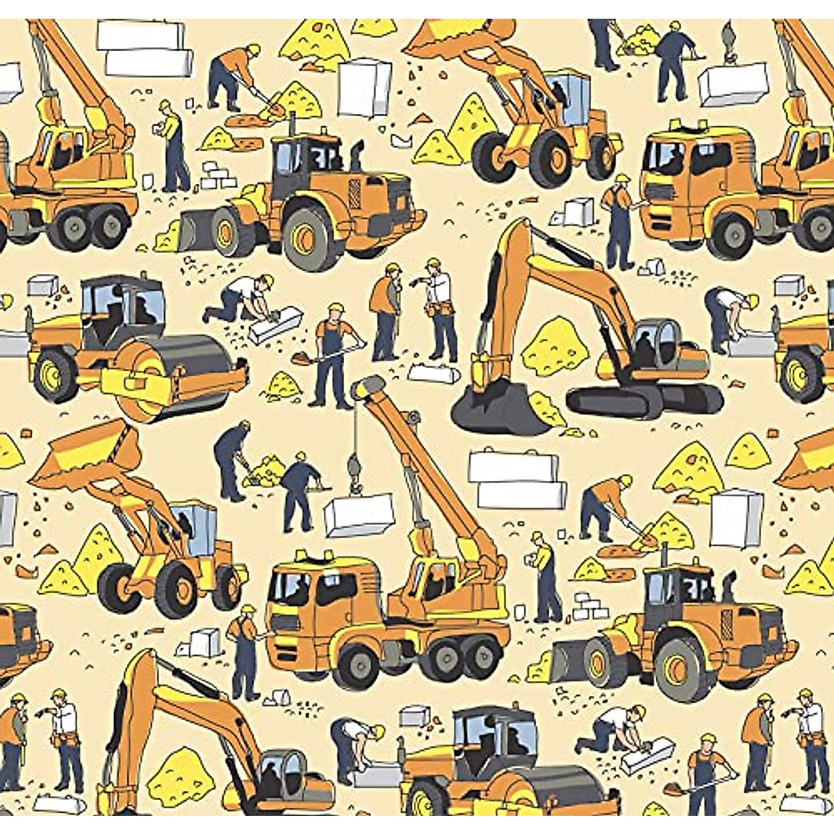 Construction Party Gift Wrapping Paper - Folded Flat 30 x 20 Inch (3 Sheets)