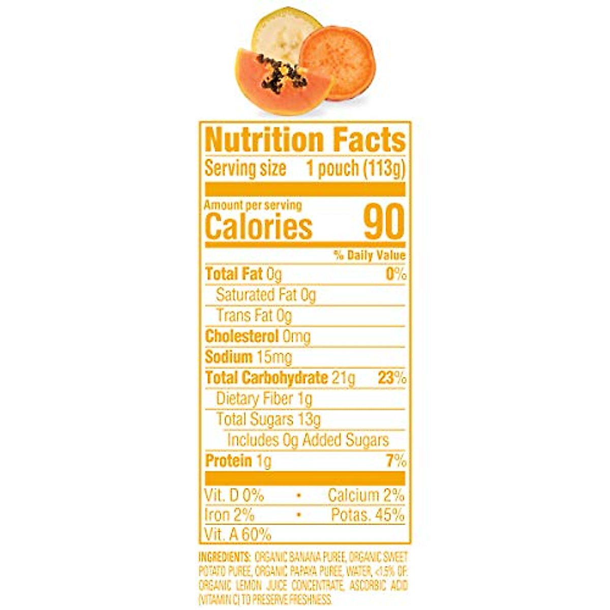 Happy Baby Organics Stage 2 Baby Food Pouches, Gluten Free, Vegan & Healthy Snack, Clearly Crafted Fruit & Veggie Puree, Bananas, Sweet Potatoes & Papayas, 4 Ounces (Pack of 16)