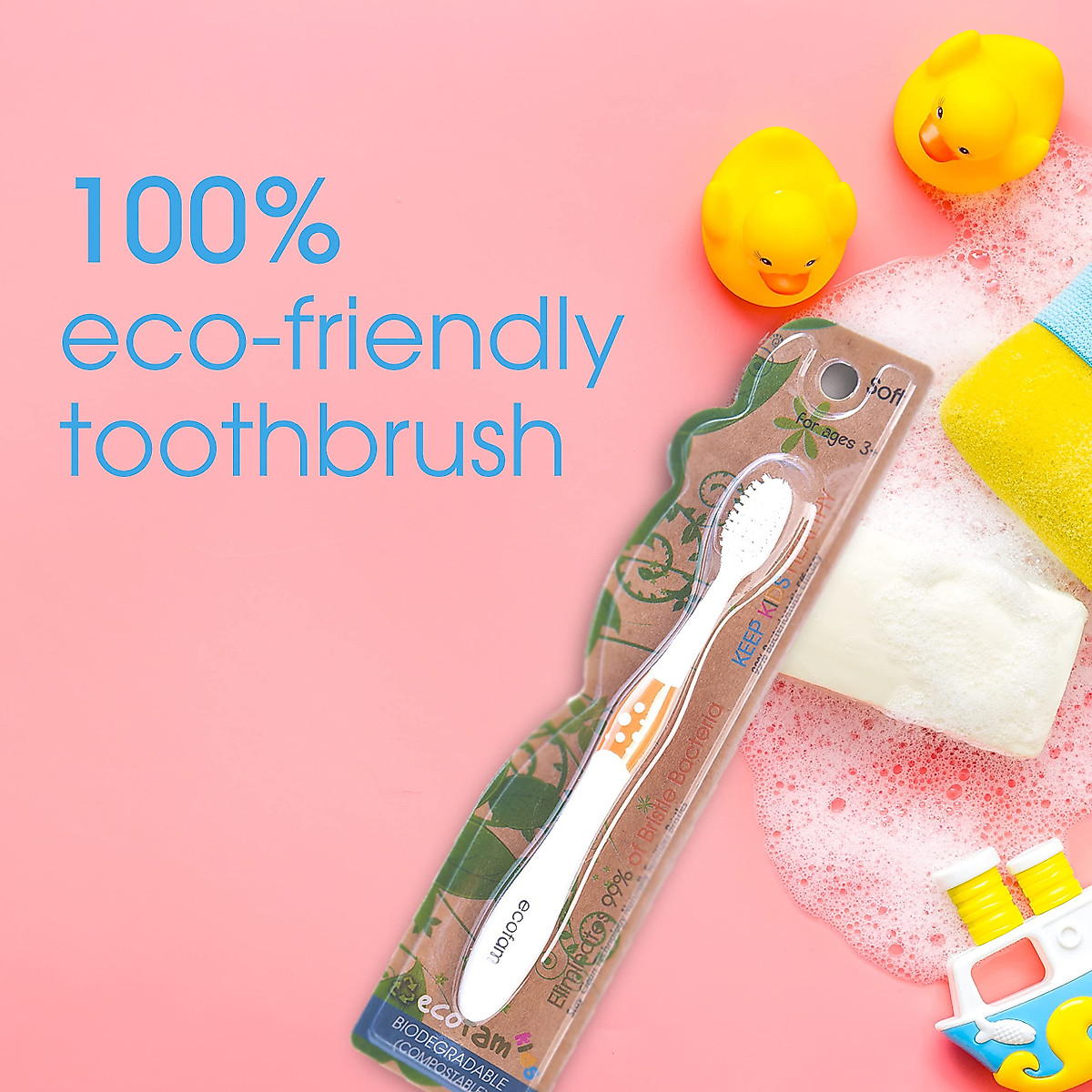 EcoFam by Focus Nutrition Earth Friendly Kids Toothbrushes - Silver Infused Soft Bristle Toothbrush (4 Pack)