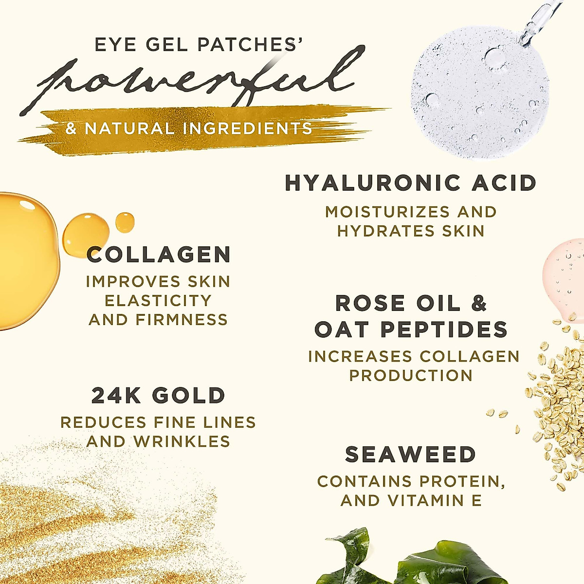 Under Eye pads - Undereye Gel Patches for Puffiness - Eye Mask for Dark Circles - Hyaluronic Acid Eye Mask- Collagen Eye Pads,24k Gold Anti Wrinkle Treatment, Hydrogel Gold Eye Patches15 Pairs