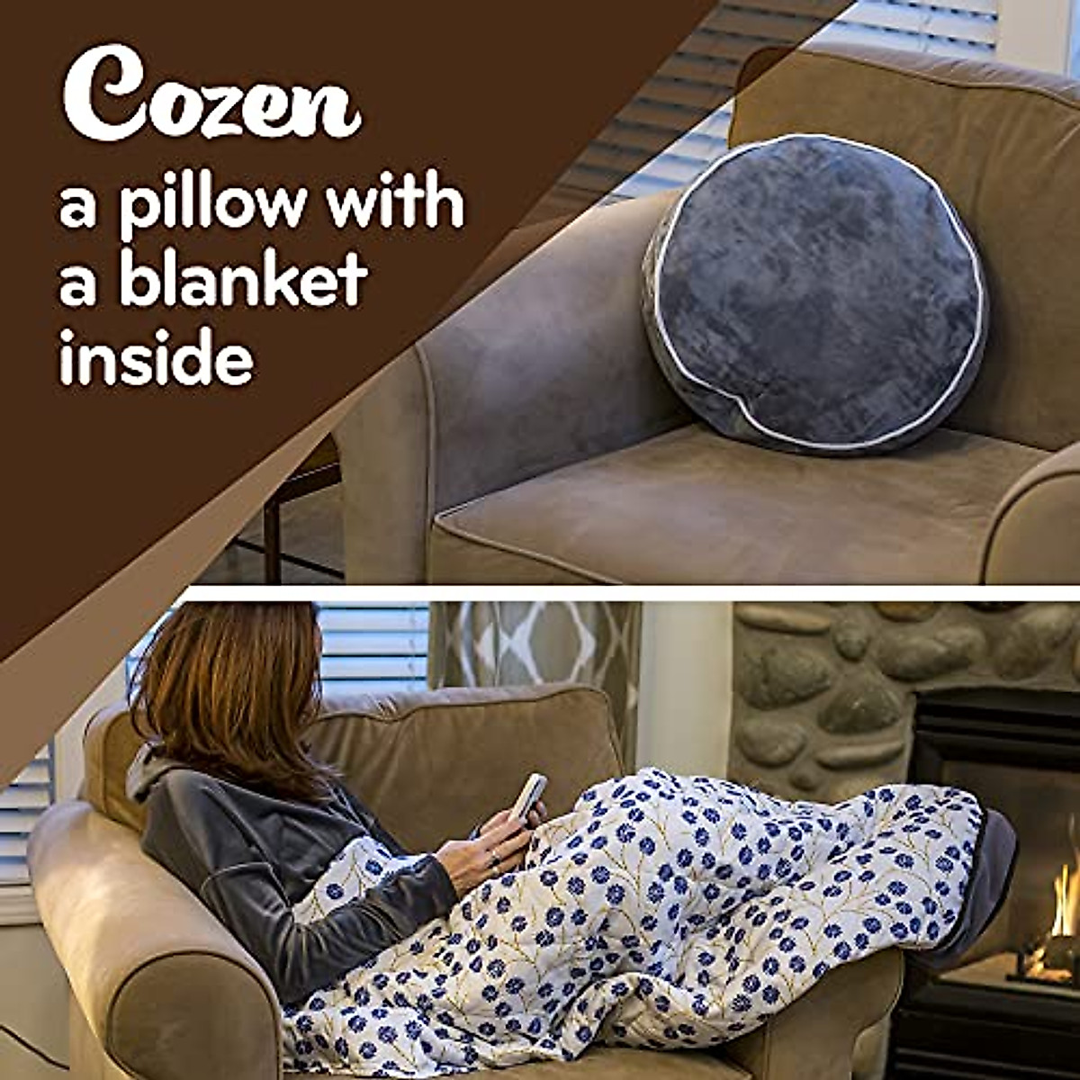 Portable Travel Pillow Blanket - Throw Pillow Converts to Blanket - 2 in 1 Combo, Soft, Fleece and Space Saving, for Home, Car Travel, Air Travel, Picnics, Hotel, Camping and Backpacking