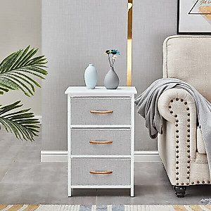 MAXCBD Nightstand Bedside Table Drawer Cabinet Storage Dresser Nightstand 3 Drawer Fabric Wooden Organizer Bedside Shelf Cabinet Stylish Design Removable Foldable Drawers Storage Tower Dresser