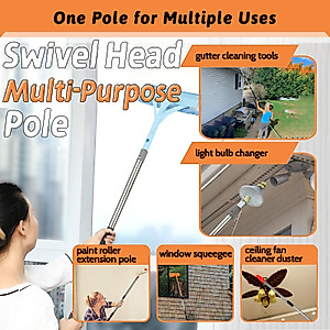 Frebuta Multi-Purpose Splice Extension Pole, 2Feet-11Feet Paint Roller Pole Long Handle with 180 Degree Swivel Head Window Squeegee Gutter Cleaning Tools Extendable Pole with Sponge Sturdy Durable