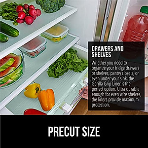 Gorilla Grip Precut Fridge Liners, 8 Pack, Waterproof Washable Shelf Liner, Slip Resistant, Slows Spills, Refrigerator Drawer, BPA Free, Mat for Glass Shelves, Fits Fruit Drawers, Freezer Safe, Clear