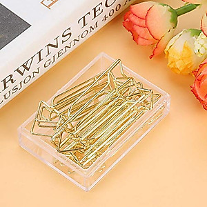 Gold Paper Clips, Paperclips Bookmark Clips,12pcs Cute Paper Clip Gold Electroplating Metal Arrow Shaped Page Marker Funny Stationery Bookmark Marking Clip for Office Supplier School Student