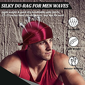 ASKNOTO 9 Pcs Silky Durag with Long Tail for Men, Pack Durags Do rags for 360 Waves
