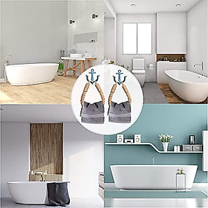 Agolla Nautical Toilet Paper Holder, Rustic-Industrial Wall-Mounted Beach Themed Rope Towel Ring with Metal Hook for Bathroom Decor (Blue)