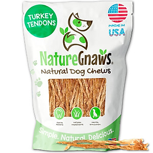 Nature Gnaws USA Turkey Tendons for Dogs (1Lb) - Delicious Grain Free Reward Snack for Small, Medium & Large Breeds - Premium Natural Dog Chew Treats