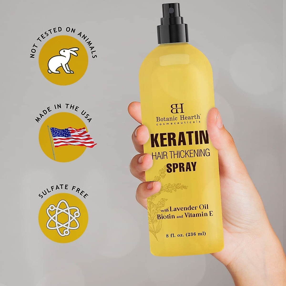 Botanic Hearth Keratin Thickening Spray (8 fl oz) and Keratin Shampoo & Conditioner Set (16 fl oz each) Bundle