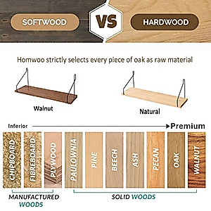 HOMWOO Floating Shelves Set of 2 Oak Solid Wall Shelf Rustic Wall Mounted Shelves for Living Room, Bedroom, Bathroom, Kitchen, Office (Natural)