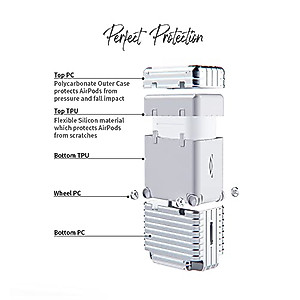 miak Airpods Case Cover, Protective Case with Keychain for Apple Airpods 2nd & 1st Generation, Silver