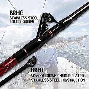 Fiblink Saltwater Fishing Trolling Rod 1-Piece Heavy Duty Roller Rod Big Name Fishing Pole with Roller Guides (80-120lb,5'6"-Upgrades)