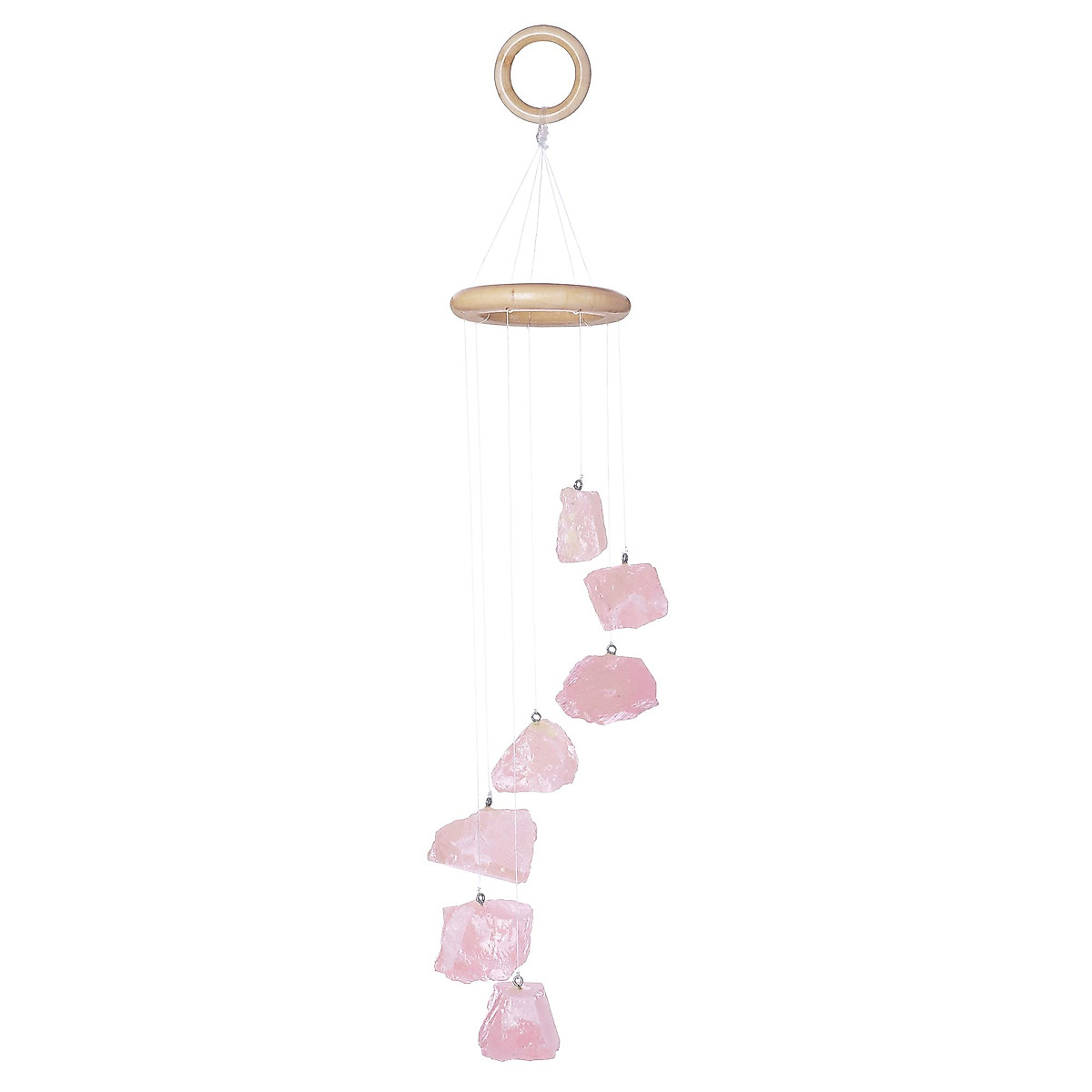 Cozy Tower Unique Rose Quartz Wind Chimes for Women Pink Crystal Hanging Ornaments Indoor Home and Garden Decor Housewarming Gift
