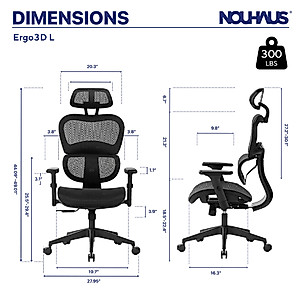 Nouhaus Ergo3dL Home Office Desk Chairs Ergonomic Office Chair High-Back Mesh Rolling Work Chairs with Wheels and Adjustable Headrests Comfortable Lumbar Support Adjustable Armrests