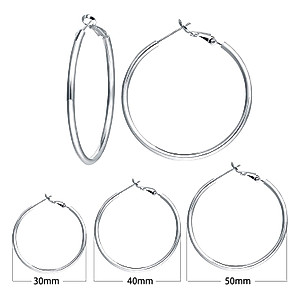 3 Pairs Silver Hoop Earrings-S925 Sterling Silver Hypoallergenic Large Hoop Earrings for Women Valentine's Day Gift 30mm/40mm/50mm