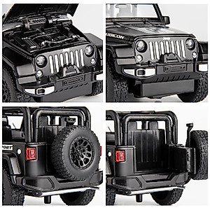 BDTCTK Compatible for 1:32 Wrangler Model Car, Zinc Alloy Pull Back Toy Car with Sound and Light for Kids Boy Girl Black
