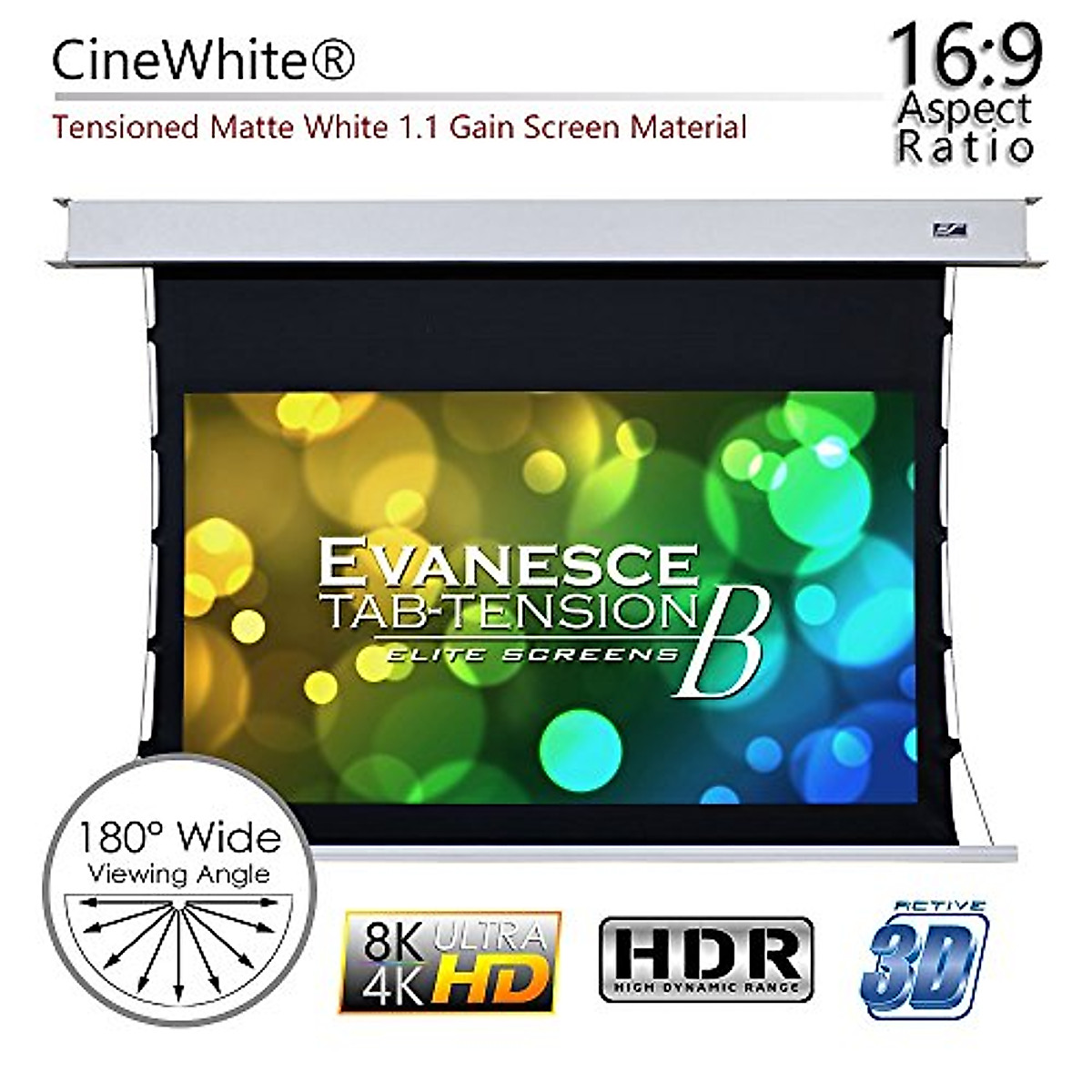 Elite Screens Evanesce Tab-Tension B, 120-inch Diagonal 16:9, 4K / 8K HD Ready, Recessed in-Ceiling Electric Tab Tensioned Projector Screen, Matte White Projection Screen Surface, ETB120HW2-E8