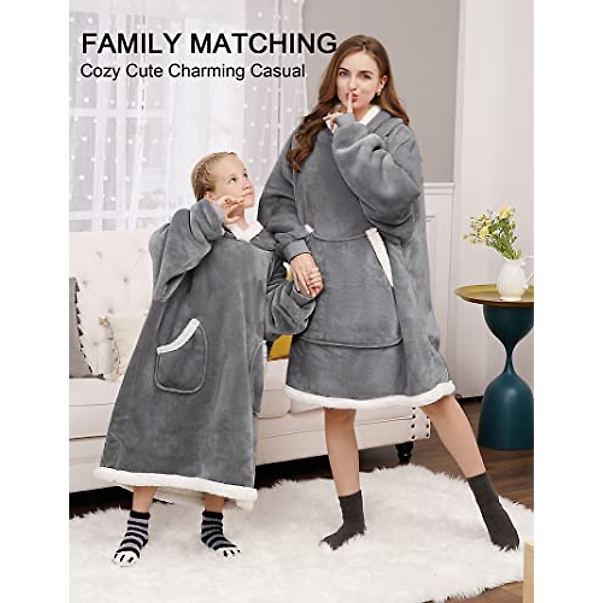 Wearable Blanket Hoodie Oversized Sweatshirt Blanket for Adults Women Men Fleece Sherpa Blanket Jacket with Sleeve Big Pocket