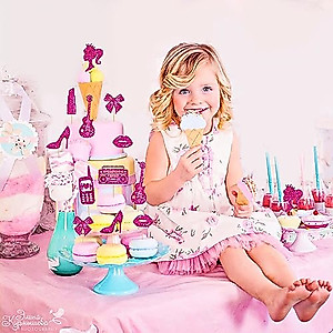 Ufocusmi 24 Pack Princess Party Cupcake Toppers, Glitter Pink Girls Theme Party Decorations, Princess Birthday Cake Topper Bachelorette Party Supplies