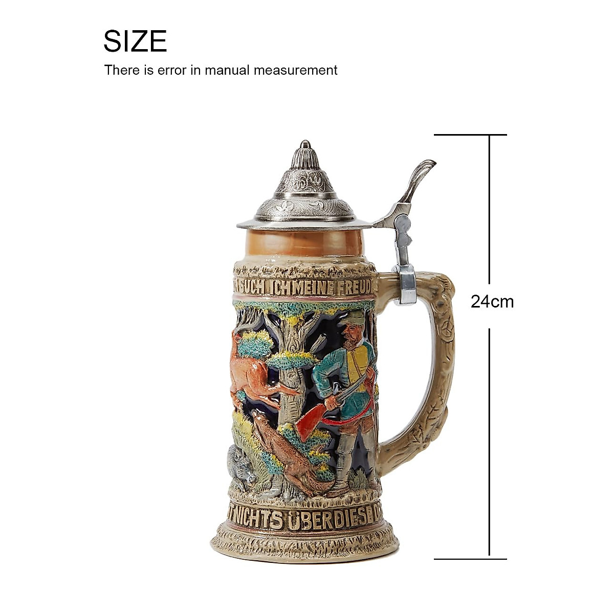 HAUCOZE Beer Stein Mug German Hunting Drinking Stanley Viking Tankard with Petwer Lid for Birthday Gifts Men Father Husband 0.6 Liter