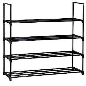 Function Home 4 Tier Free Standing Shoe Rack, Space Saving Shoes Storage Stand, Shoe Organizer Shelf for Bedroom, Entryway and Hallway in Black